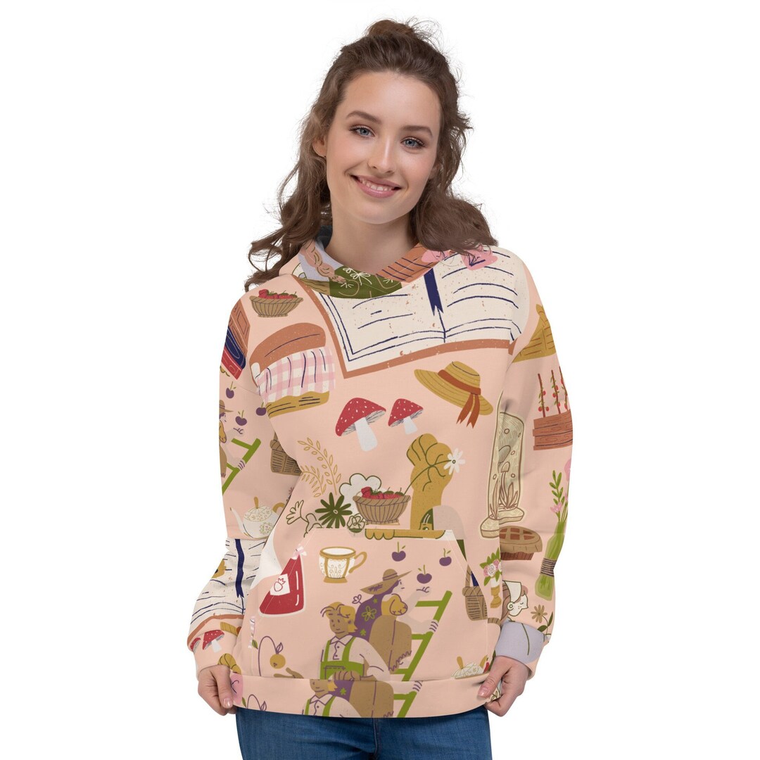Cottagecore Hoodie With Mushrooms and Strawberries. Plus Sizes ...