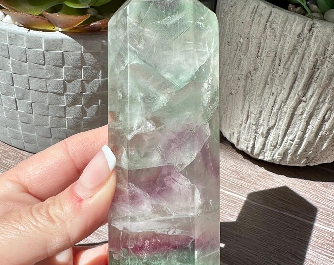 Gorgeous Rainbow Fluorite Large Crystal Wand, Watermelon Fluorite ...