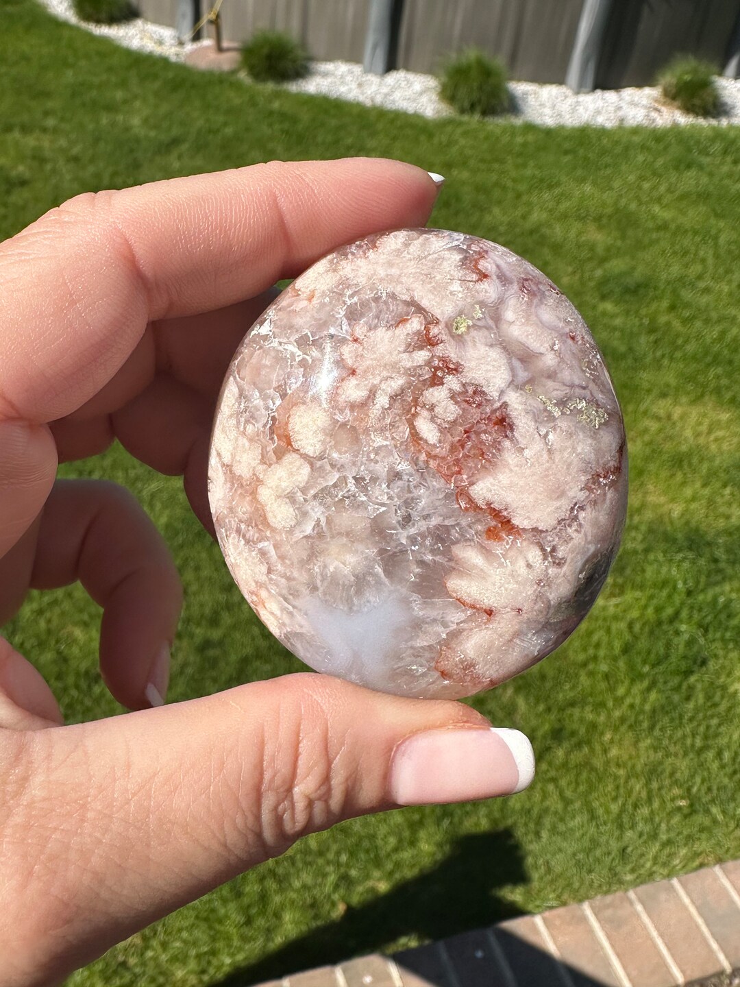 Gorgeous Pink Flower Agate Crystal Palm Stone From Madagascar, Cherry ...
