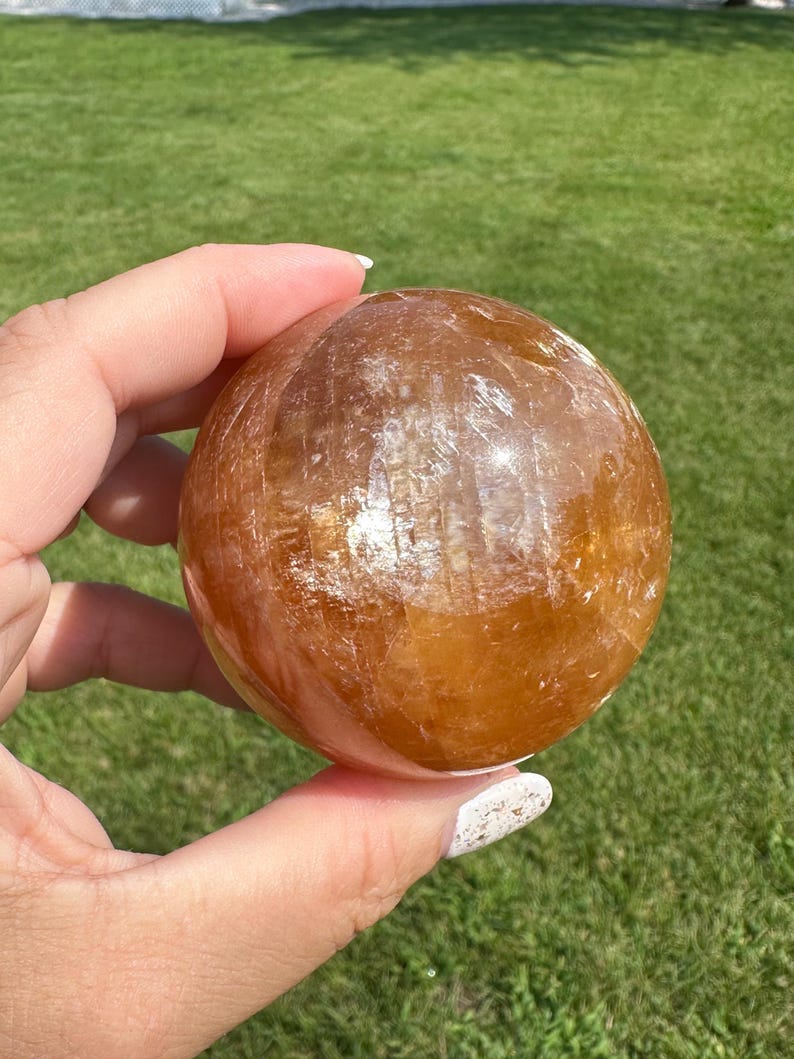Stunning Large Honey Calcite Crystal Sphere AAA Quality With Partial ...
