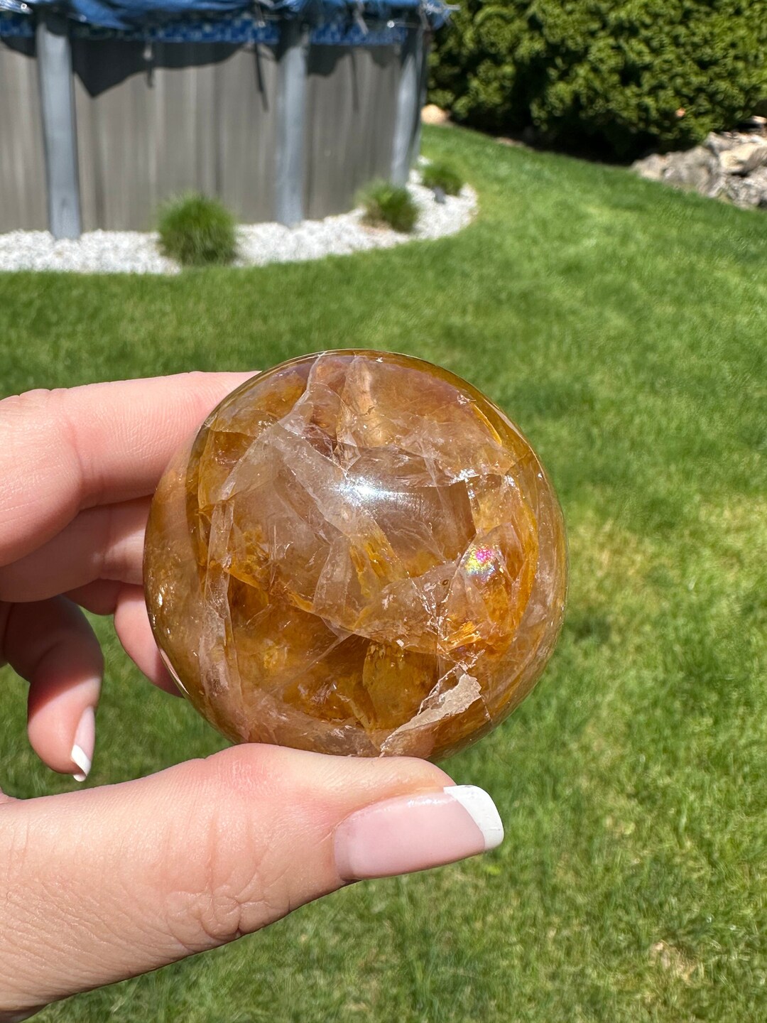 Golden Healer Hematoid Crystal Sphere With Rainbow Flash From ...