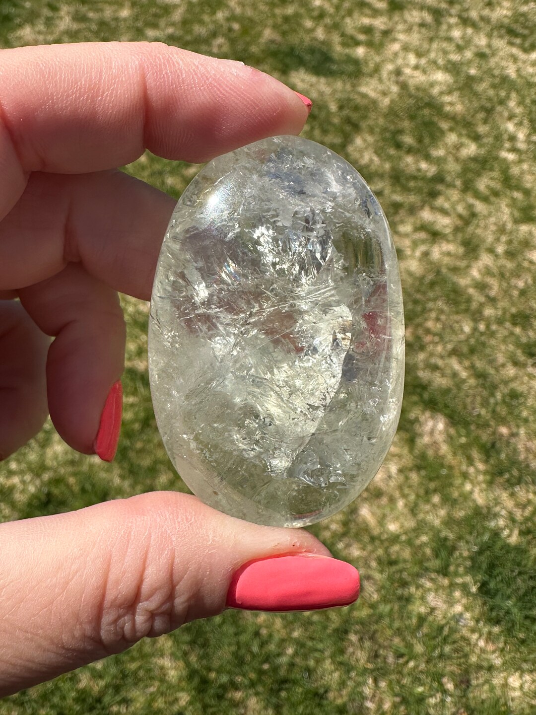 Gorgeous Prasiolite Gemmy Crystal Palm Stone With Rainbow Flash, Green ...