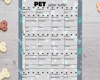 Printable Pet Sitter Notes - Basic - Etsy