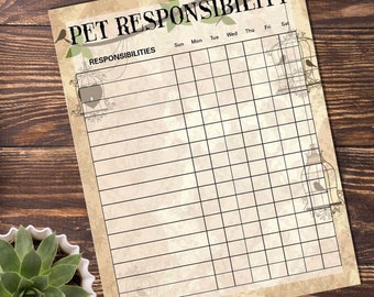 Pet Responsibility Chart - PDF File/printable - Etsy