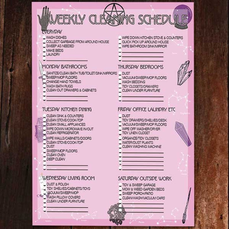 Weekly Cleaning Schedule Esoteric - Etsy