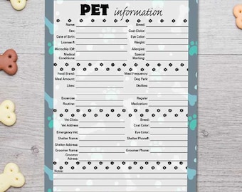 Pet Information Sheet - Etsy