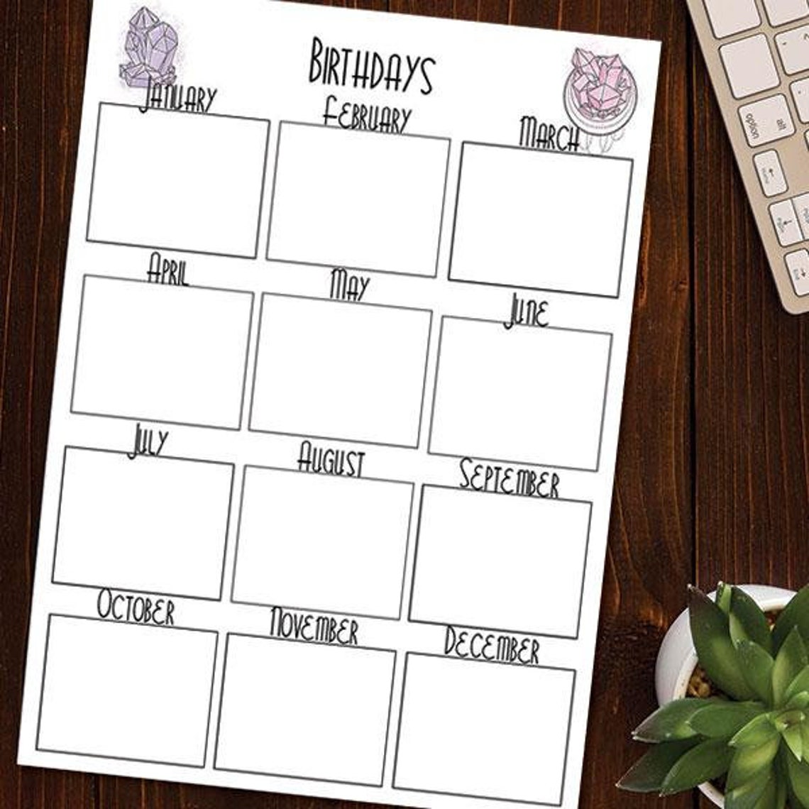 Printable Birthday List Tracker Pastel Goth Crystals - Etsy