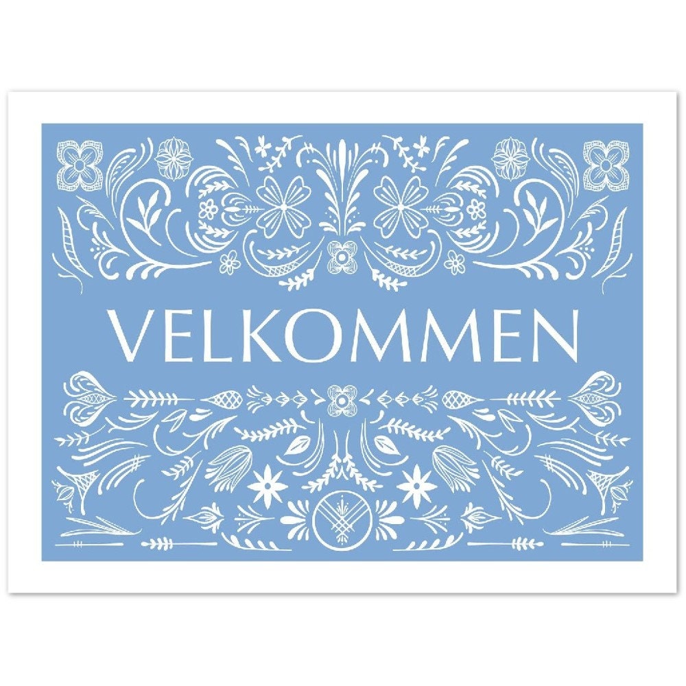 PRINTED Velkommen Norwegian and Danish Sign, Norwegian Folk Art ...