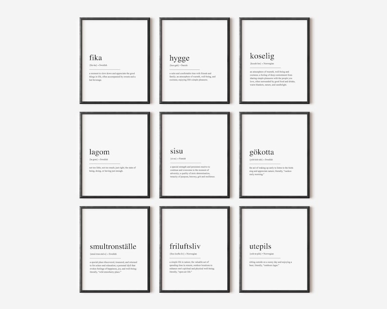 Scandinavian Definition Art Prints – Fika, Hygge, Koselig (digital ...