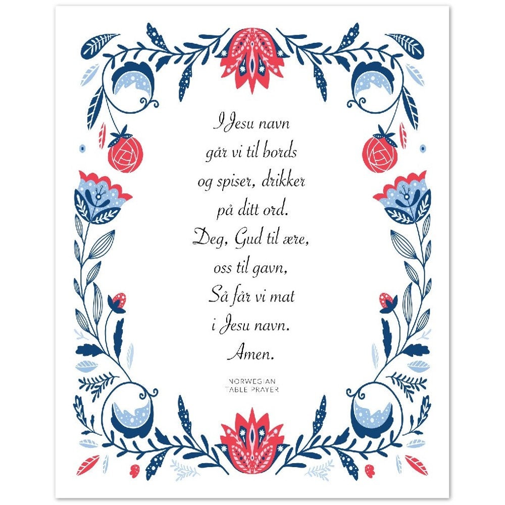 PRINTED Norwegian Table Prayer, Norwegian Blessing, Norwegian Prayer, I ...