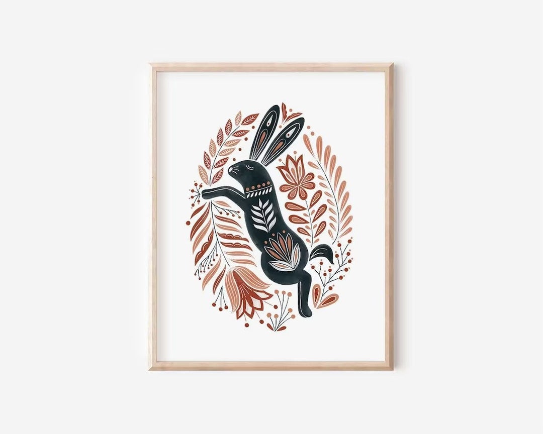 PRINTED Folk Art Rabbit Poster, Norwegian Folk Art, Scandinavian Folk ...