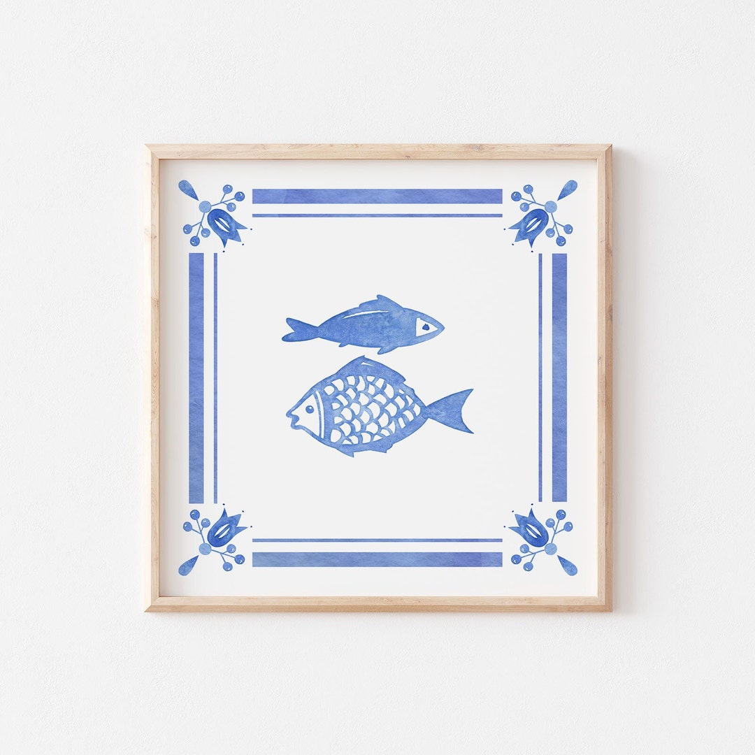 PRINTED 10x10" Watercolor Fish Poster, Blue Watercolor Poster, Dutch ...