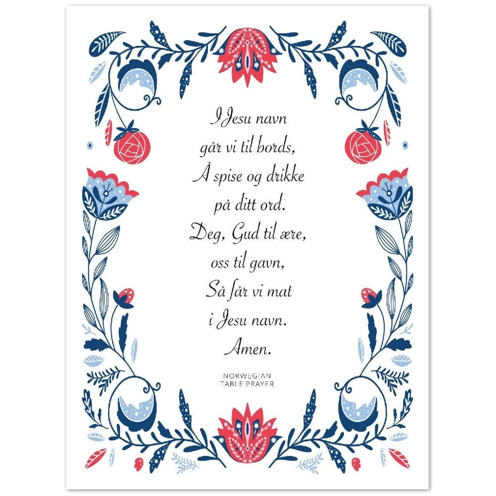 Norwegian Table Prayer Print, Scandinavian Rosemaling Decor - Etsy