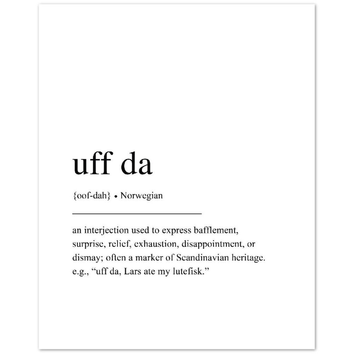Uff Da Definition Print - Minimalist Scandinavian Decor - Etsy