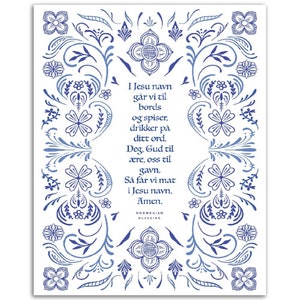 Norwegian Table Prayer Print, Scandinavian Rosemaling Art - Etsy