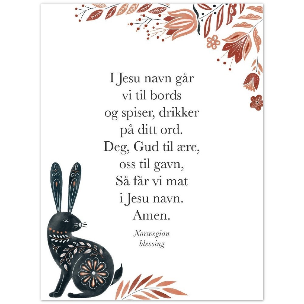 PRINTED Norwegian Folk Art Table Prayer, Norwegian Blessing, Norwegian ...