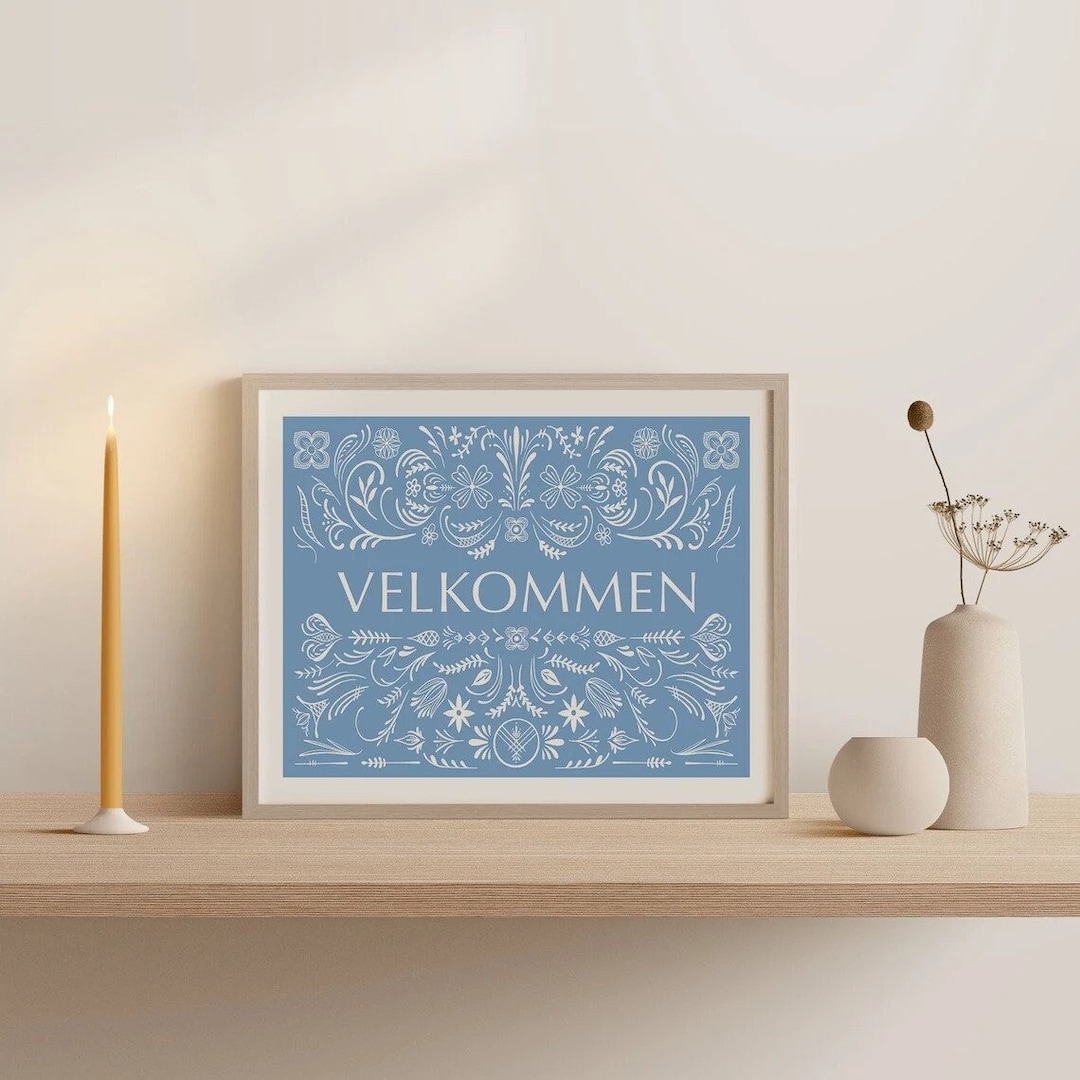 PRINTED Velkommen Norwegian and Danish Sign, Norwegian Folk Art ...