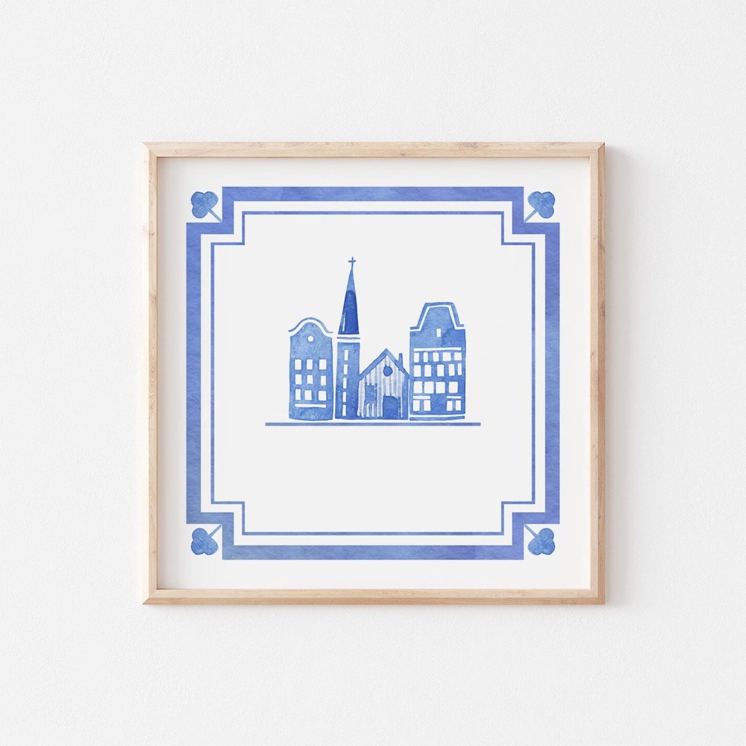 PRINTED Village Poster 10x10 Inches, Dutch Village Decor, Blue ...