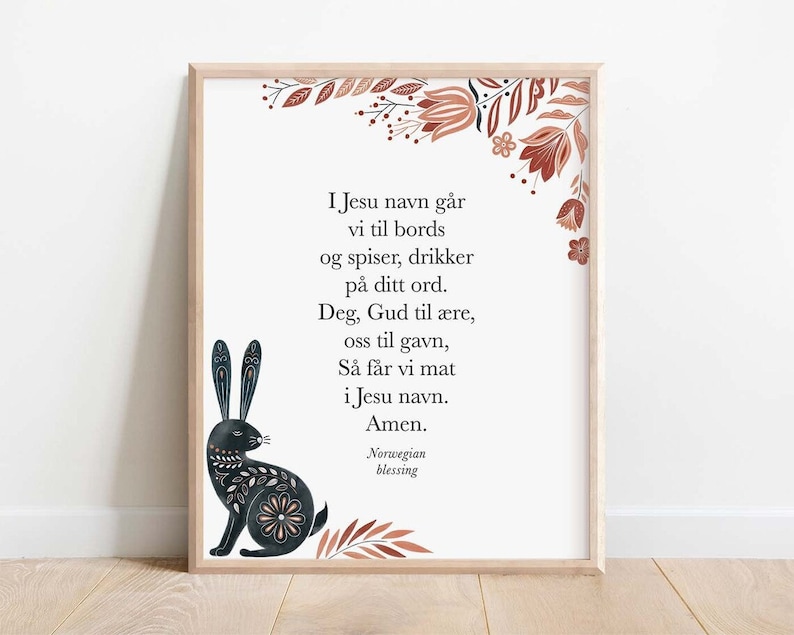 PRINTED Norwegian Folk Art Table Prayer, Norwegian Blessing, Norwegian ...