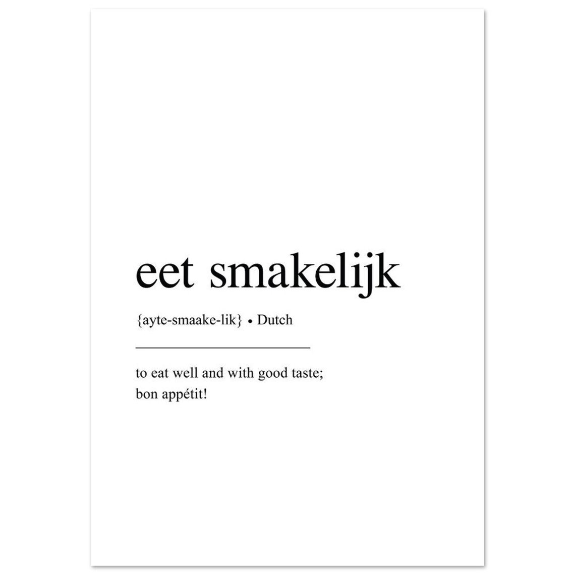 PRINTED Eet Smakelijk Definition Print, Dutch Definition Print, Holland ...