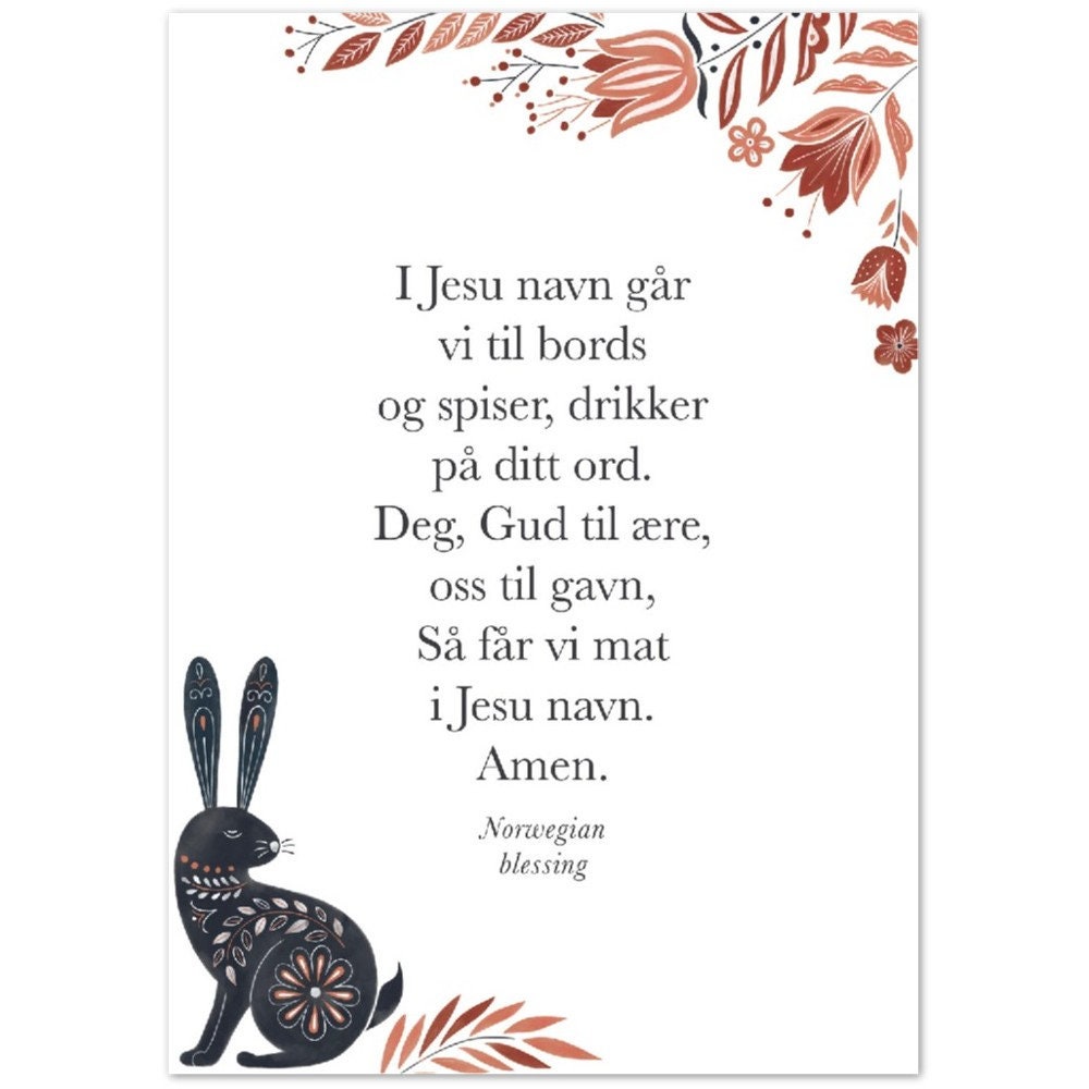 PRINTED Norwegian Folk Art Table Prayer, Norwegian Blessing, Norwegian ...