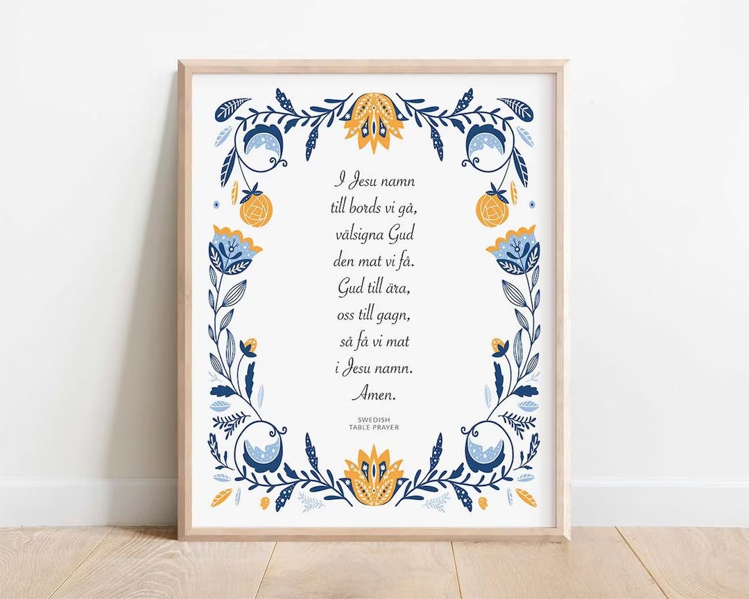 PRINTED Swedish Table Prayer, Swedish Folk Art, Swedish Blessing ...