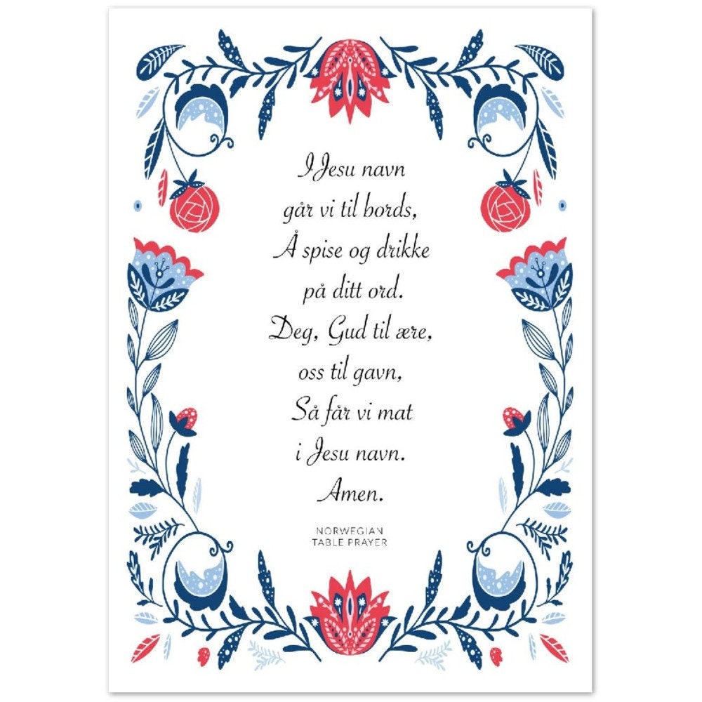PRINTED Norwegian Table Prayer, Norwegian Blessing, Norwegian Prayer, I ...