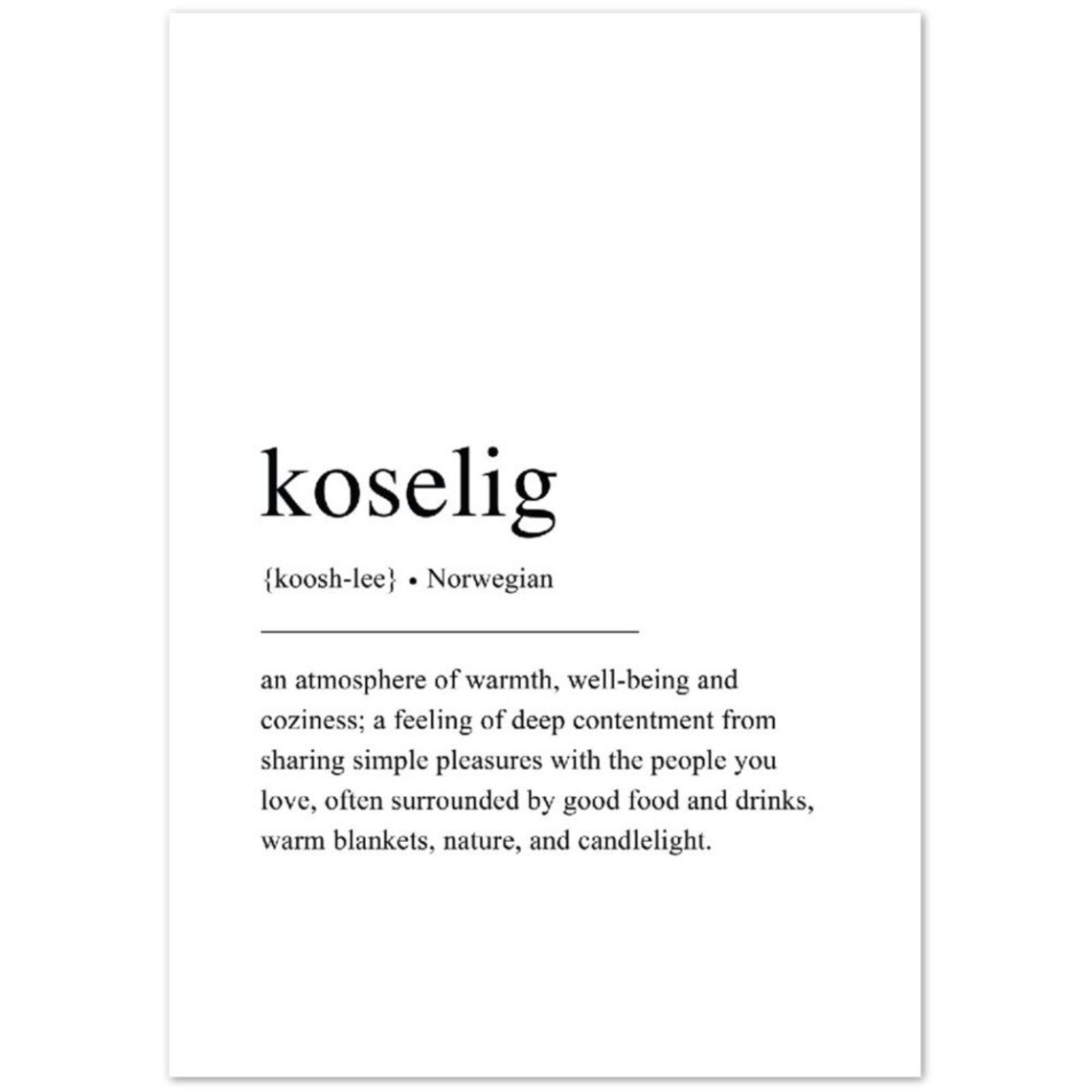 PRINTED Norwegian Koselig Definition Print, Norwegian Print, Minimalist ...
