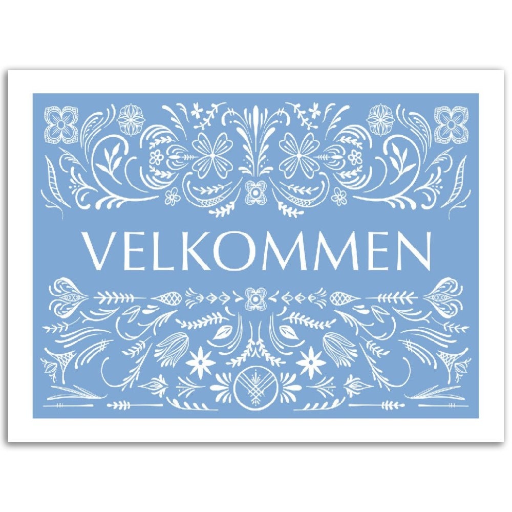 Velkommen Print, Scandinavian Folk Art Sign, Norwegian Danish Decor - Etsy