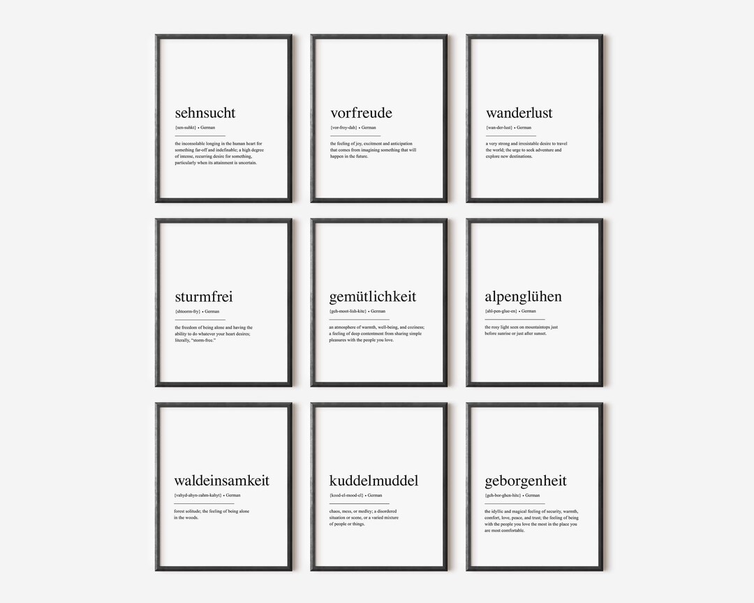 German Definition Prints - Set of 9, German Wall Art (digital Download ...