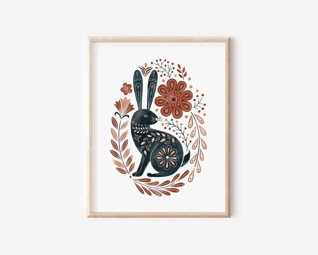 PRINTED Folk Art Rabbit Poster, Norwegian Folk Art, Scandinavian Folk ...