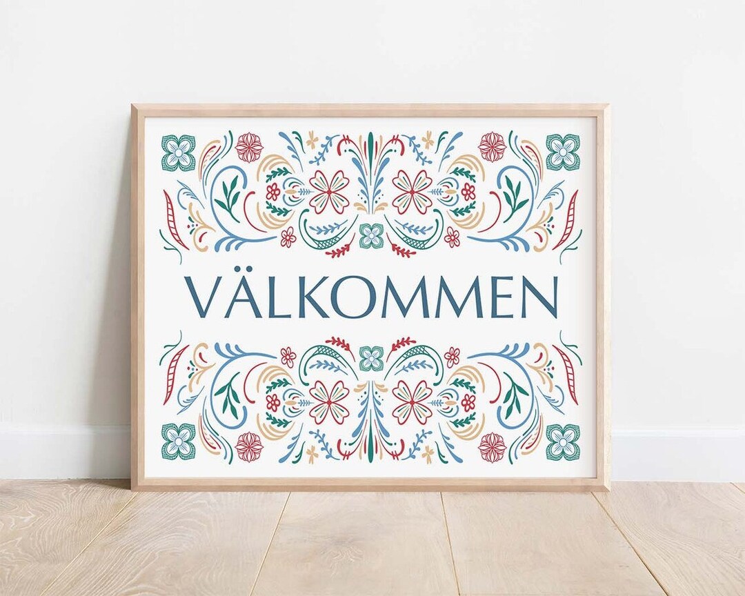 PRINTED Swedish Välkommen Sign, Swedish Gift, Swedish Folk Art, Swedish ...