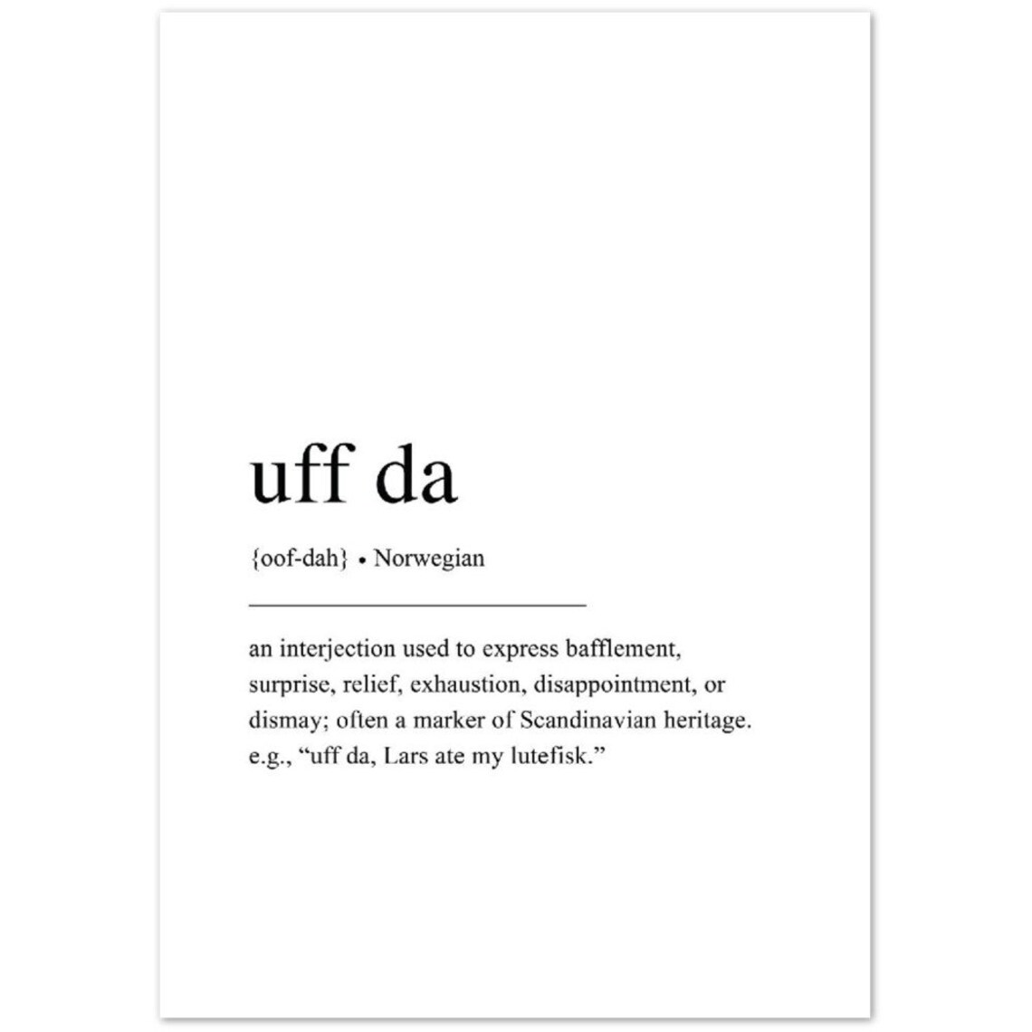 Uff Da Definition Print - Minimalist Scandinavian Decor - Etsy