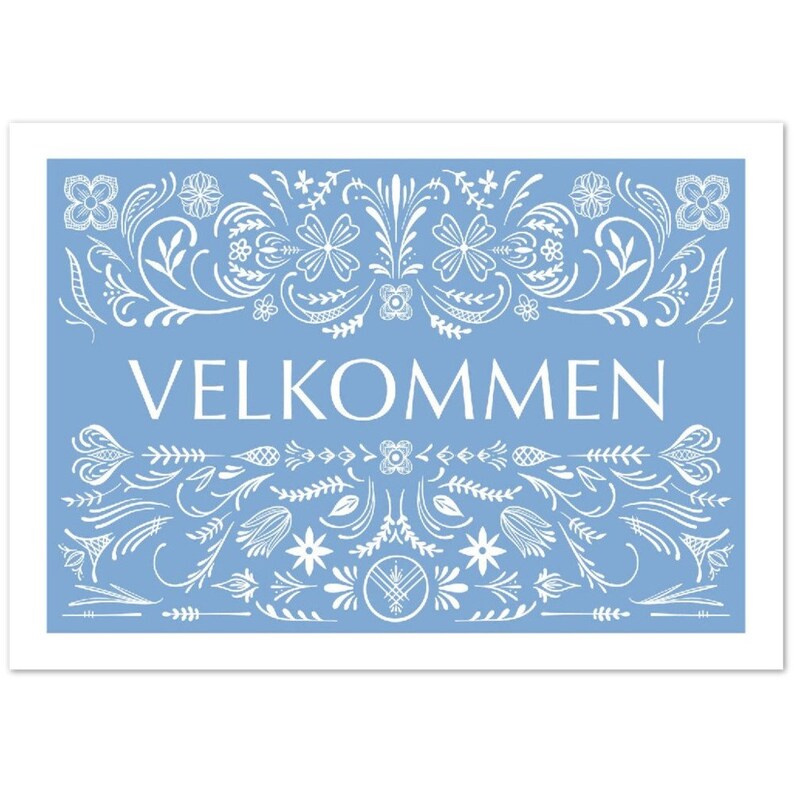 Velkommen Print, Scandinavian Folk Art Sign, Norwegian Danish Decor - Etsy