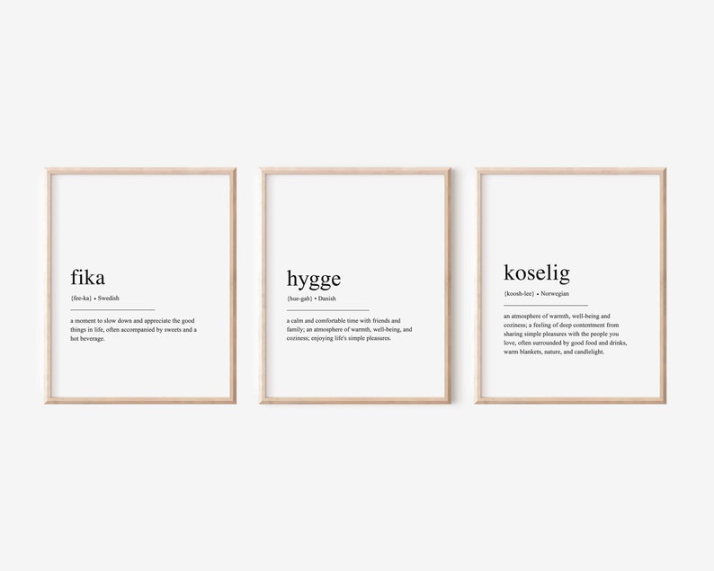 Scandinavian Definition Art Prints – Fika, Hygge, Koselig (digital ...