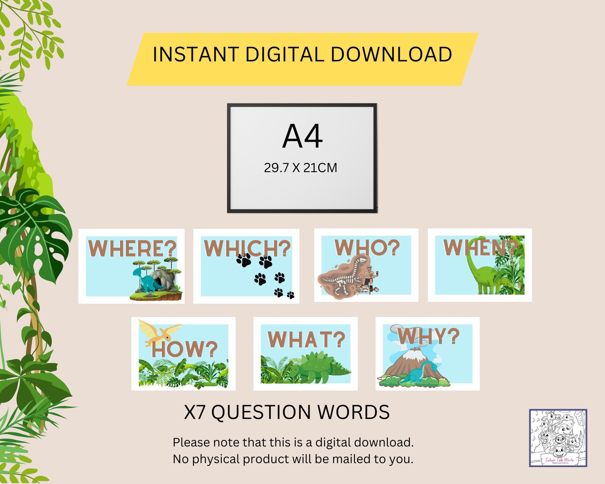 Instant Digital Download of Dinosaur Question Words for Display- Who ...