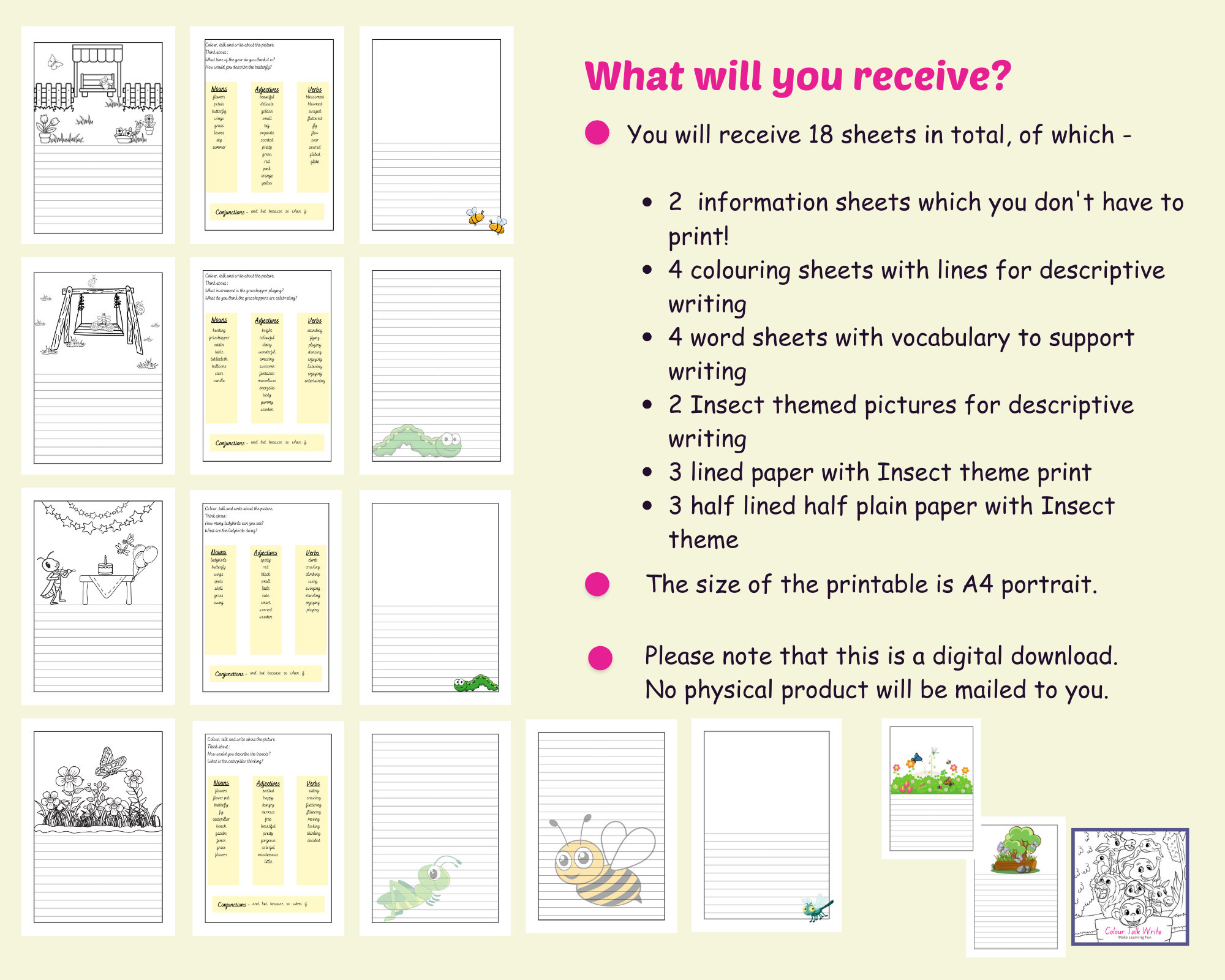 Printable Insect Themed Activity Sheets, Includes Colouring Pages ...