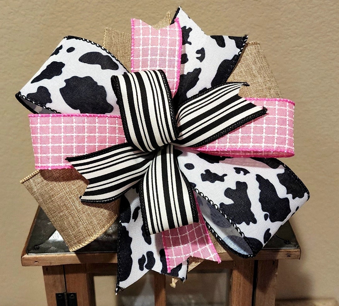 Cow Print Bow Wreath Bow Lantern Bow Farmhouse Bow Handmade Bow ...