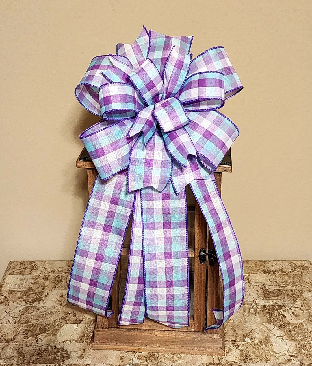 Easter Bow Blue, Purple and White Bow Wreath Bow Colorful Lantern Bow Handmade Bow Gift Bow Baby ...