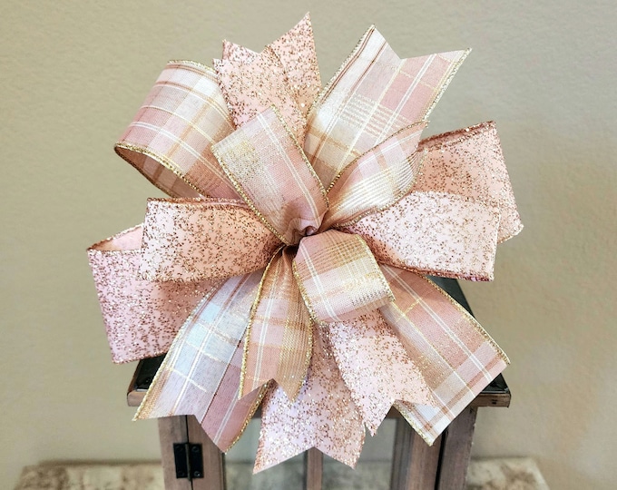 Tree Topper Bows Lantern Bow Rose Gold, Blush Pink and Gold Bow Glitter ...