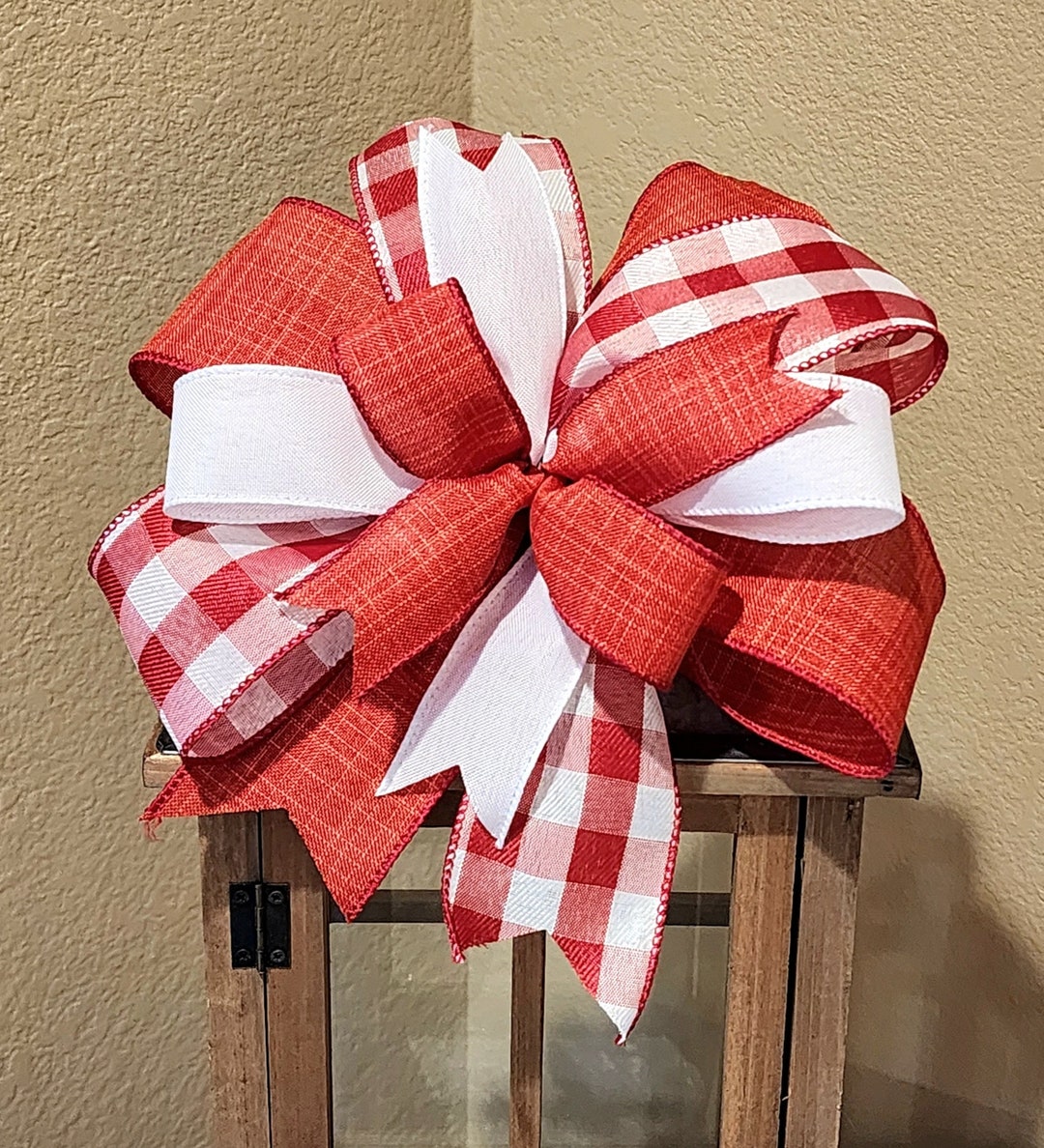 Red Wreath Bow Lantern Bow Farmhouse Bow Handmade Bow Picnic Bow Red ...