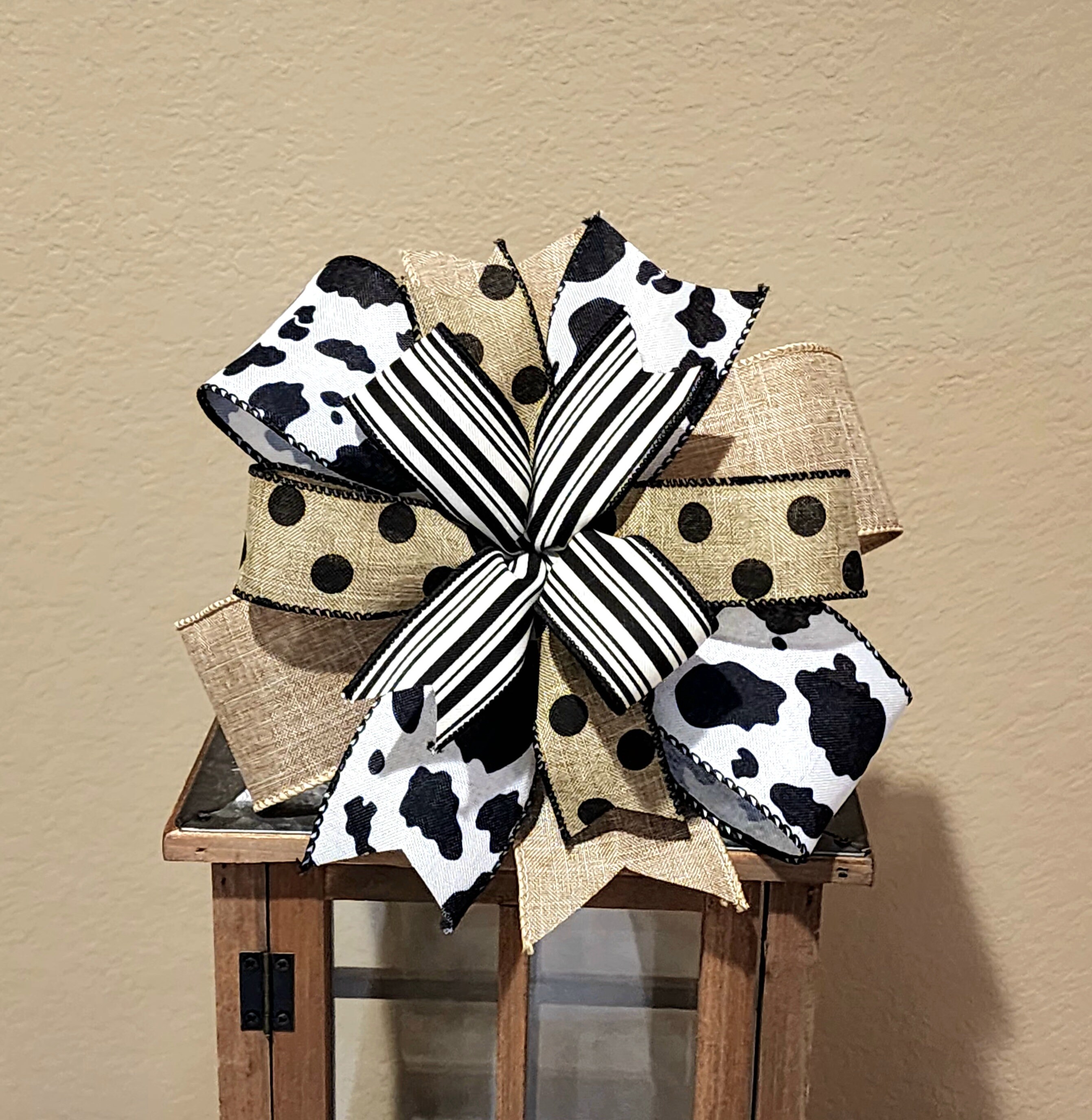 Cow Print Bow Wreath Bow Lantern Bow Farmhouse Bow Handmade Bow ...