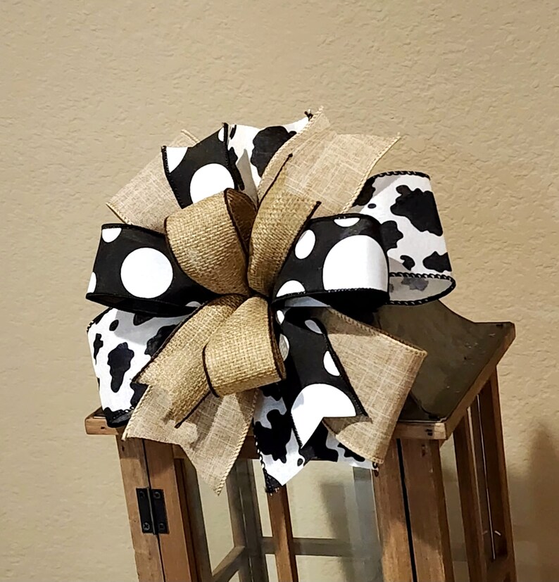 Cow Print Bow Wreath Bow Lantern Bow Farmhouse Bow Handmade Bow ...