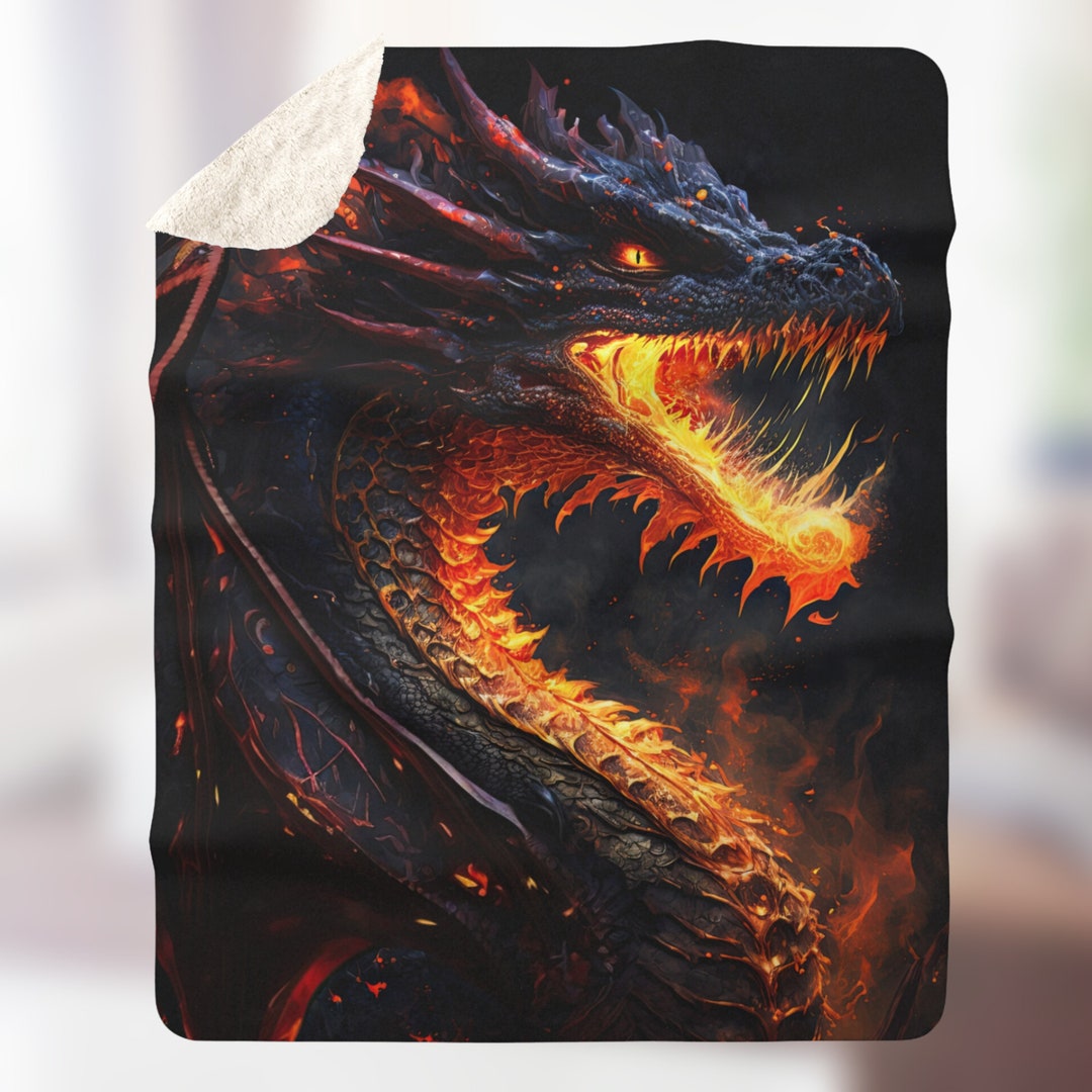 Sherpa Fleece Blanket Fire Dragon, Large Winter Blanket, Outdoor Dnd ...