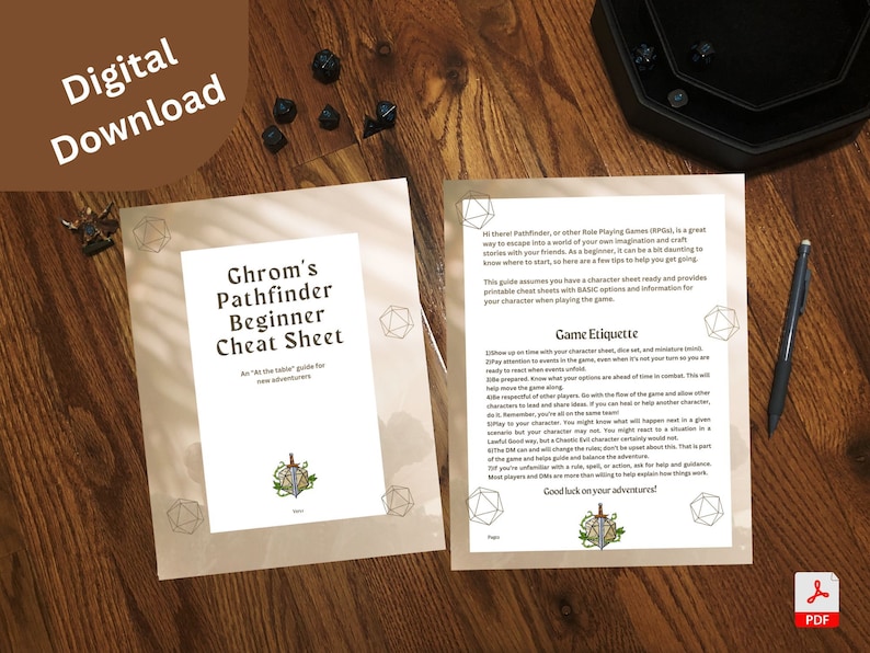 Pathfinder Beginner Cheat Sheet Printable Pathfinder Cheat Sheet RPG ...