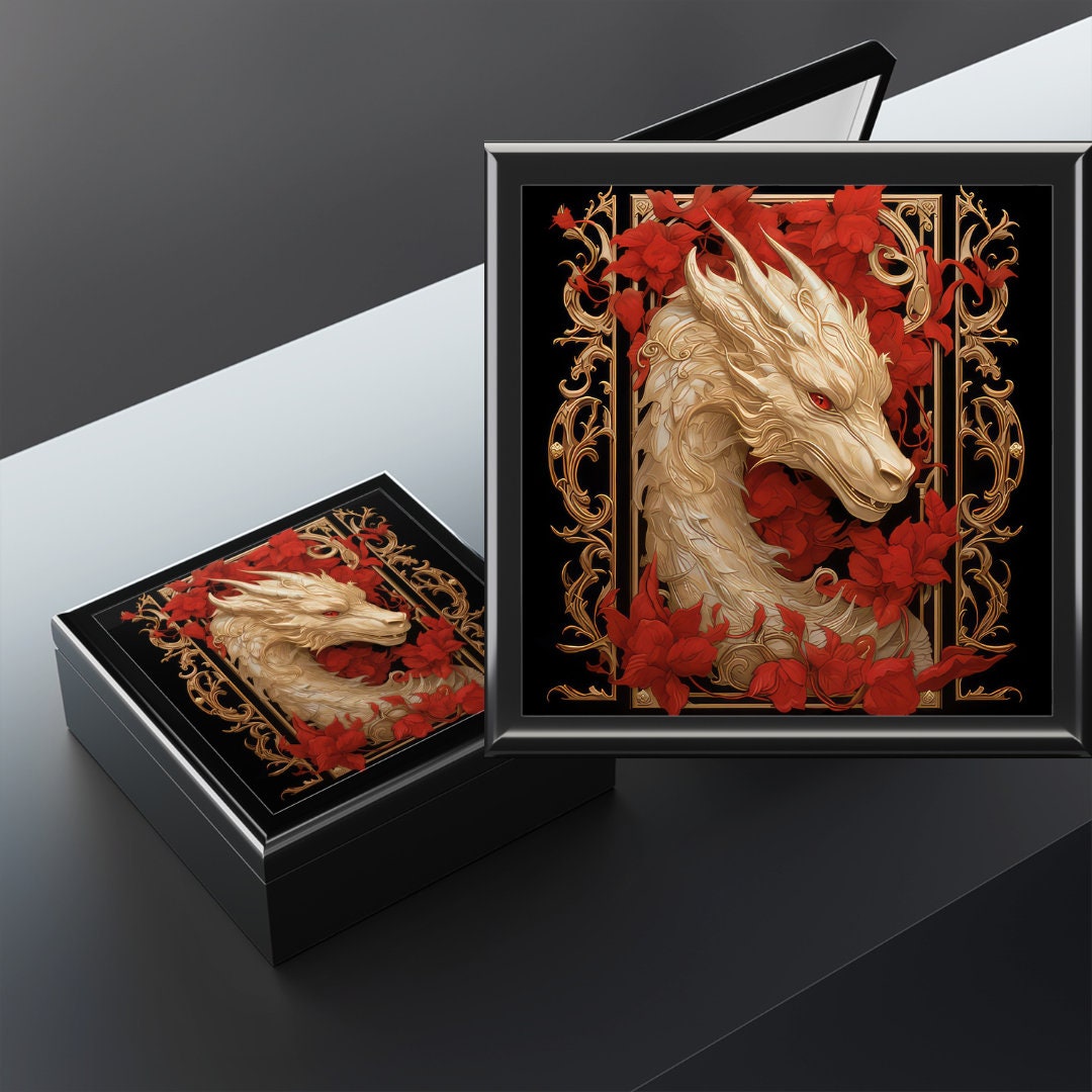 Dice Box Gold Dragon Keepsake Box Golden Dragon Storage Box Padded Dnd ...