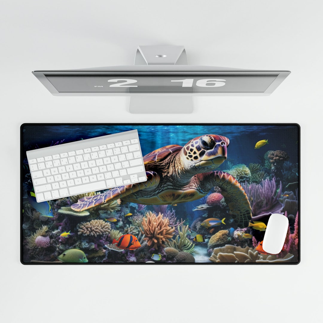 Turtle Desk Mat, Aquatic Mouse Pad, Desktop Work Space Mat, Ocean Scene ...