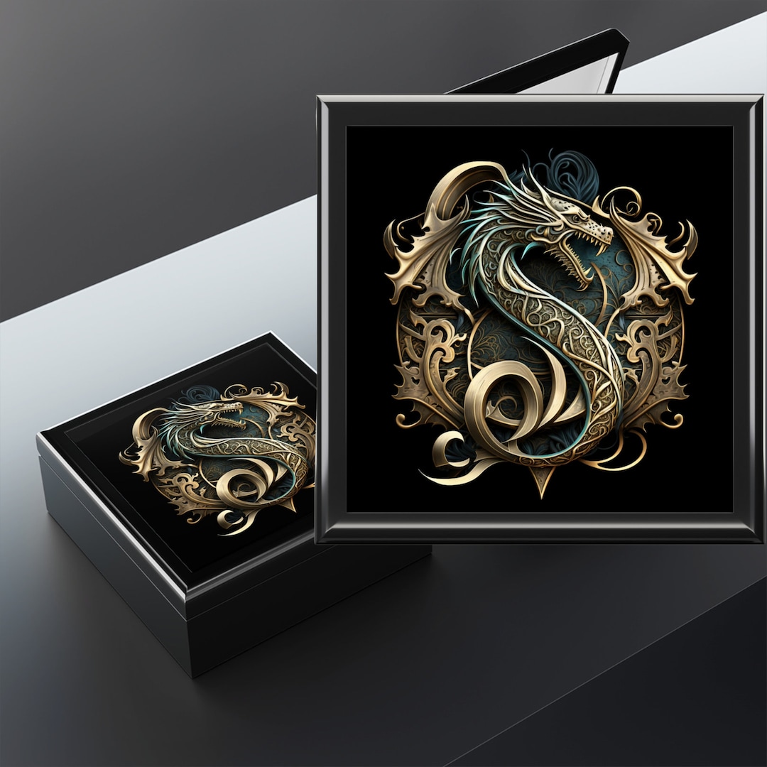 Dice Box Metallic Dragon Padded Wooden Storage Box Dragon Seal Felt ...