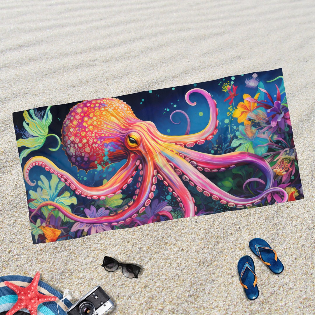 Octopus Beach Towel, Sea Creature Pool Towel, Large Thick Comfortable ...