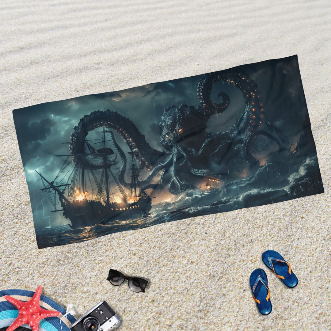 Kraken Attacks Beach Towel: Dark Fantasy Sea Monster Pool Towel - Etsy